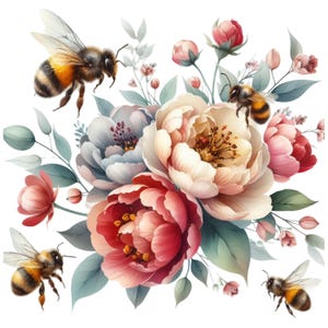 20 PNG Watercolor Floral Honey Bee Clipart, Clipart Bundle,png Files ...