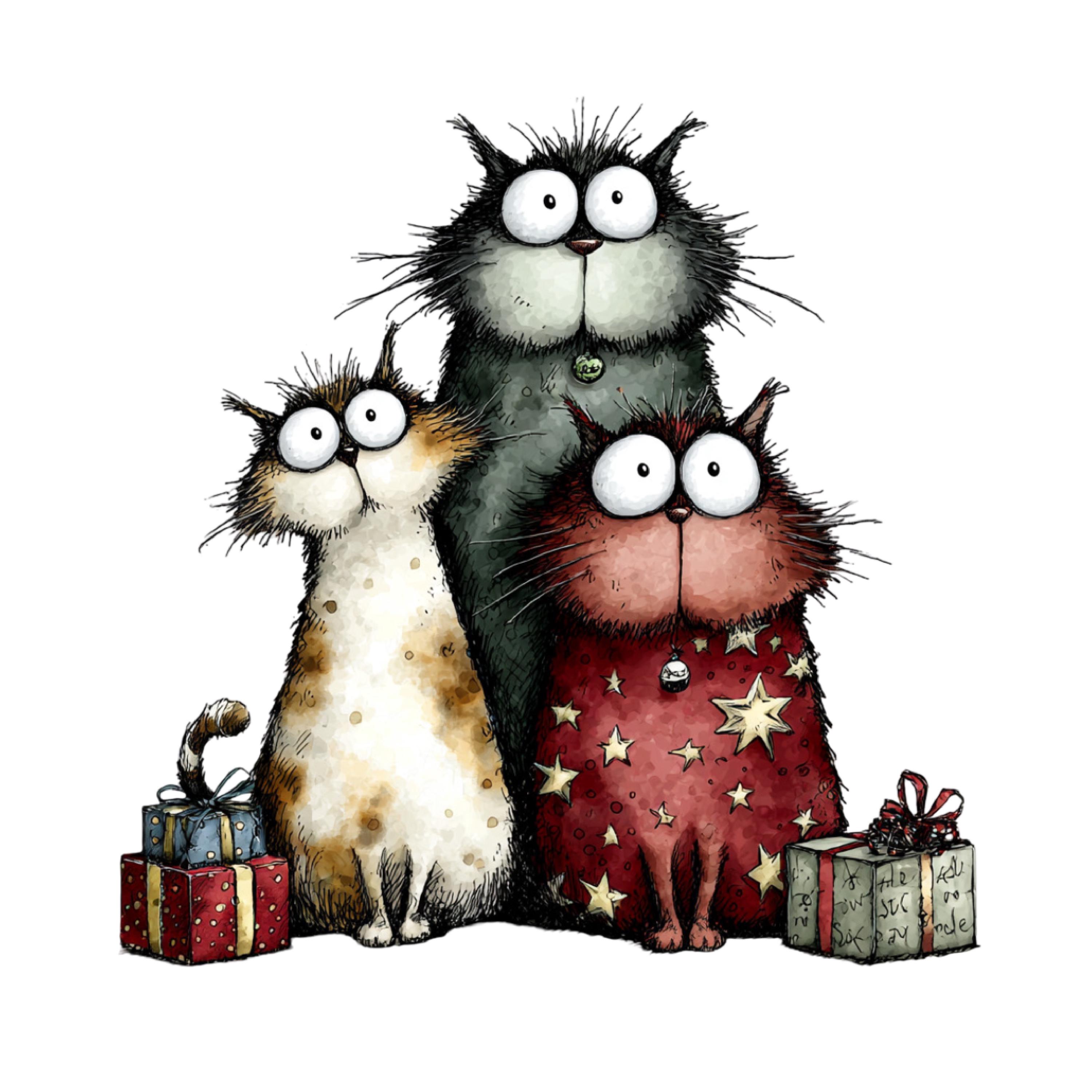Watercolor Christmas Cats Clipart – Cute Holiday Pet PNG Bundle ...