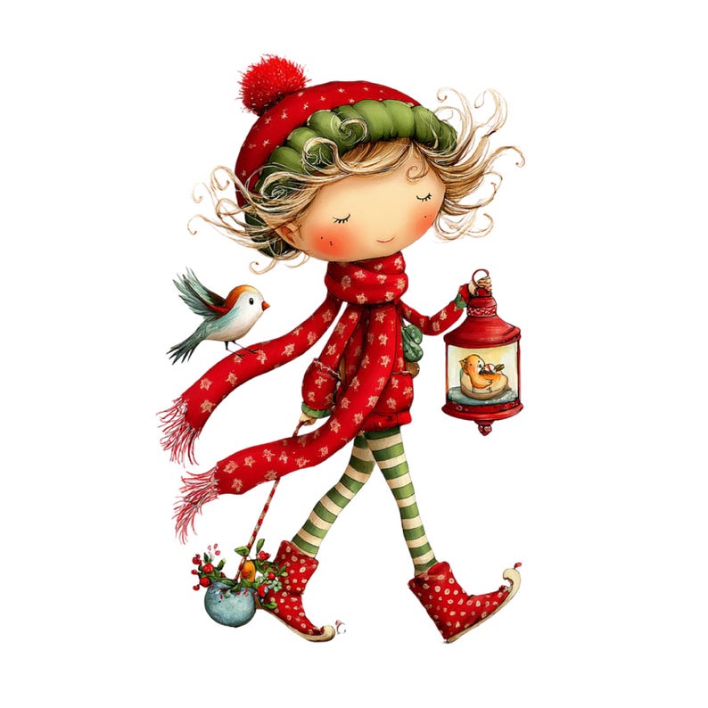 Whimsical Christmas Girl Clipart – Cute Holiday Character PNG Bundle ...