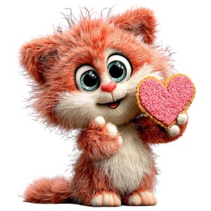 Kissy Kitty Valentine Illustration Set: Love-themed Animal Character ...