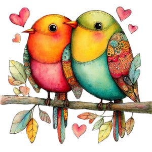 Quirky Valentine Love Birds Clipart – Watercolor Romantic Animal PNG ...