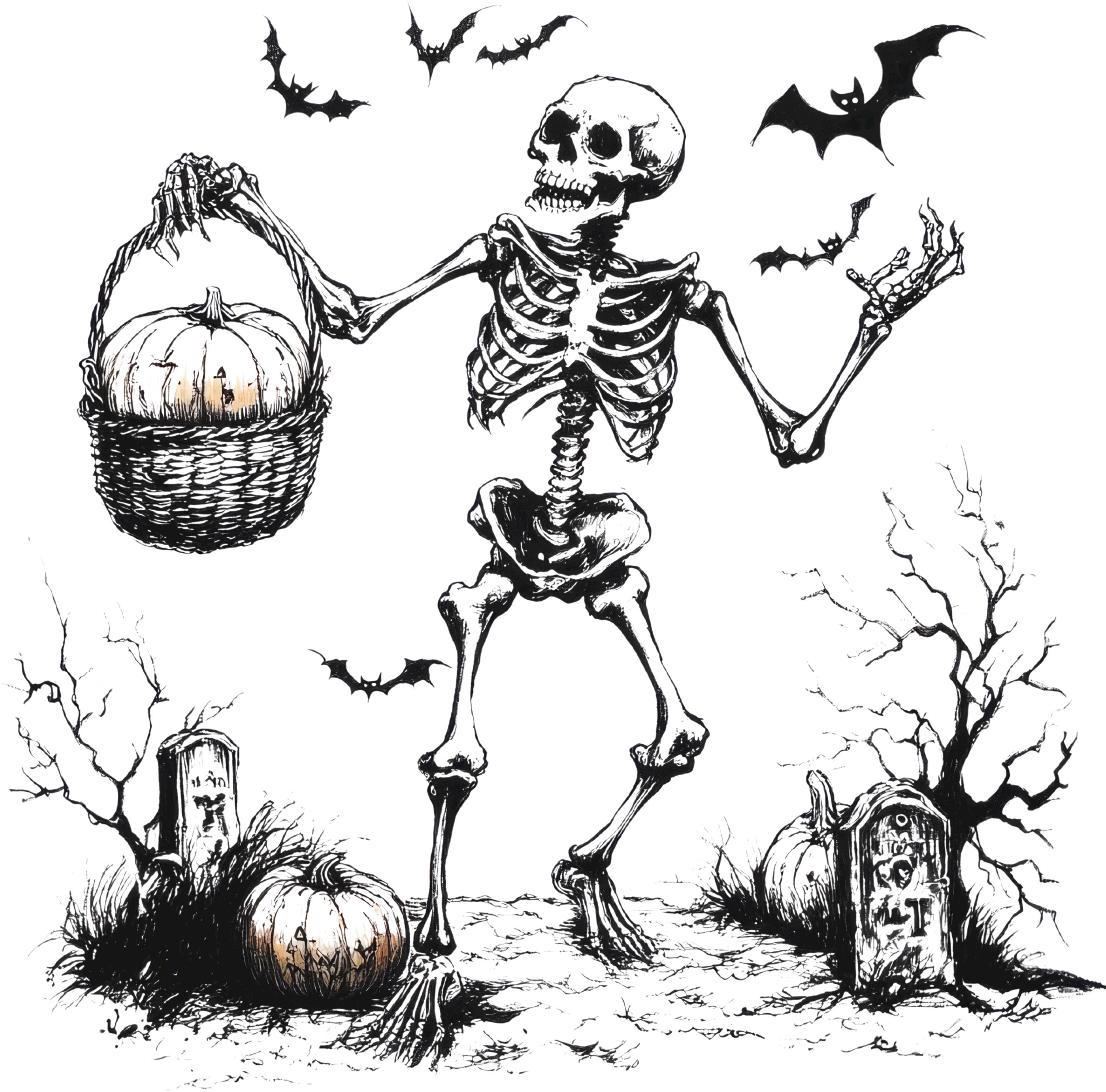 Funny Skeleton Halloween Clipart: PNG Art for Commercial Use (digital ...