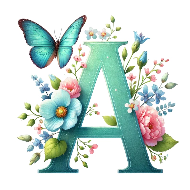 Watercolor Spring Alphabet Clipart – Floral Letter PNG Set (digital ...