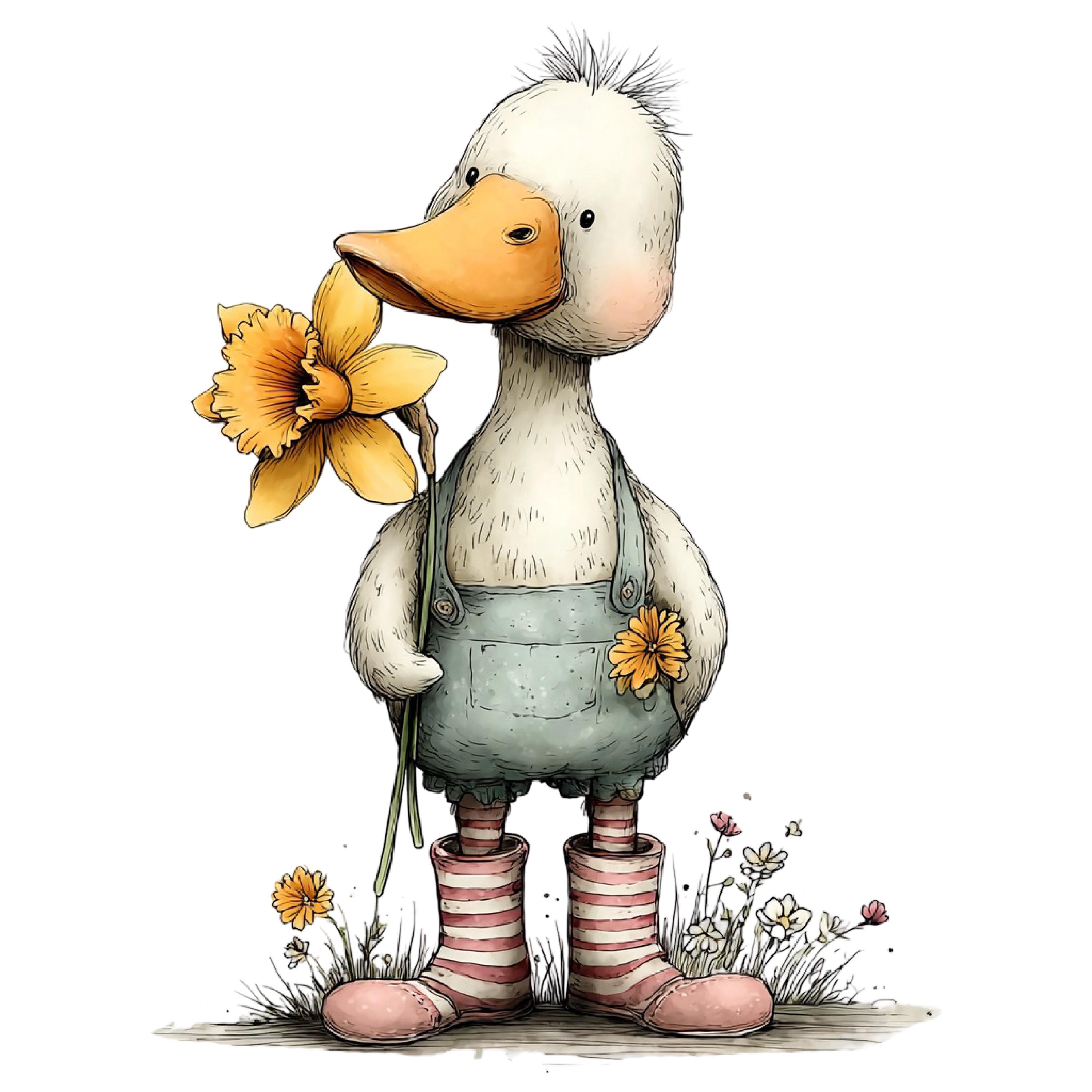 Quirky Spring Duck Illustration PNG Bundle: Playful Seasonal Character ...