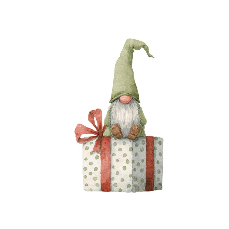 Christmas Gnomes Watercolor Clipart: Cute Holiday PNG Images (digital ...