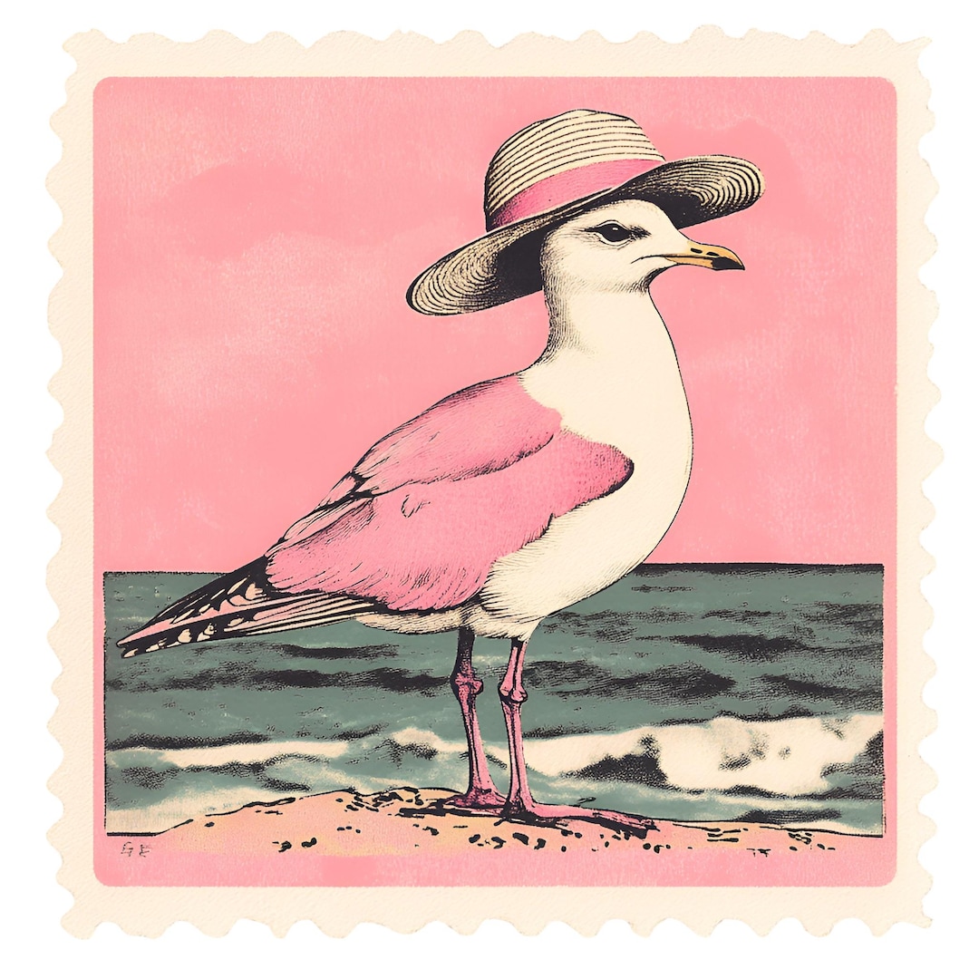 Pink Retro Summer Postage Stamp Clipart: Vintage Ephemera Travel PNG ...