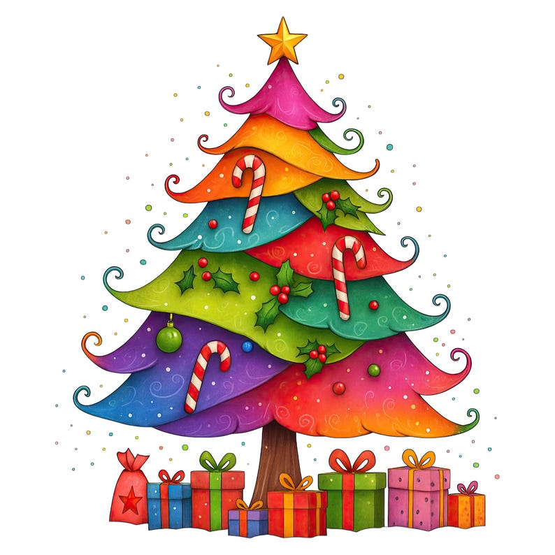 Whimsical Christmas Tree Clipart: Cute Holiday PNG Images (digital ...