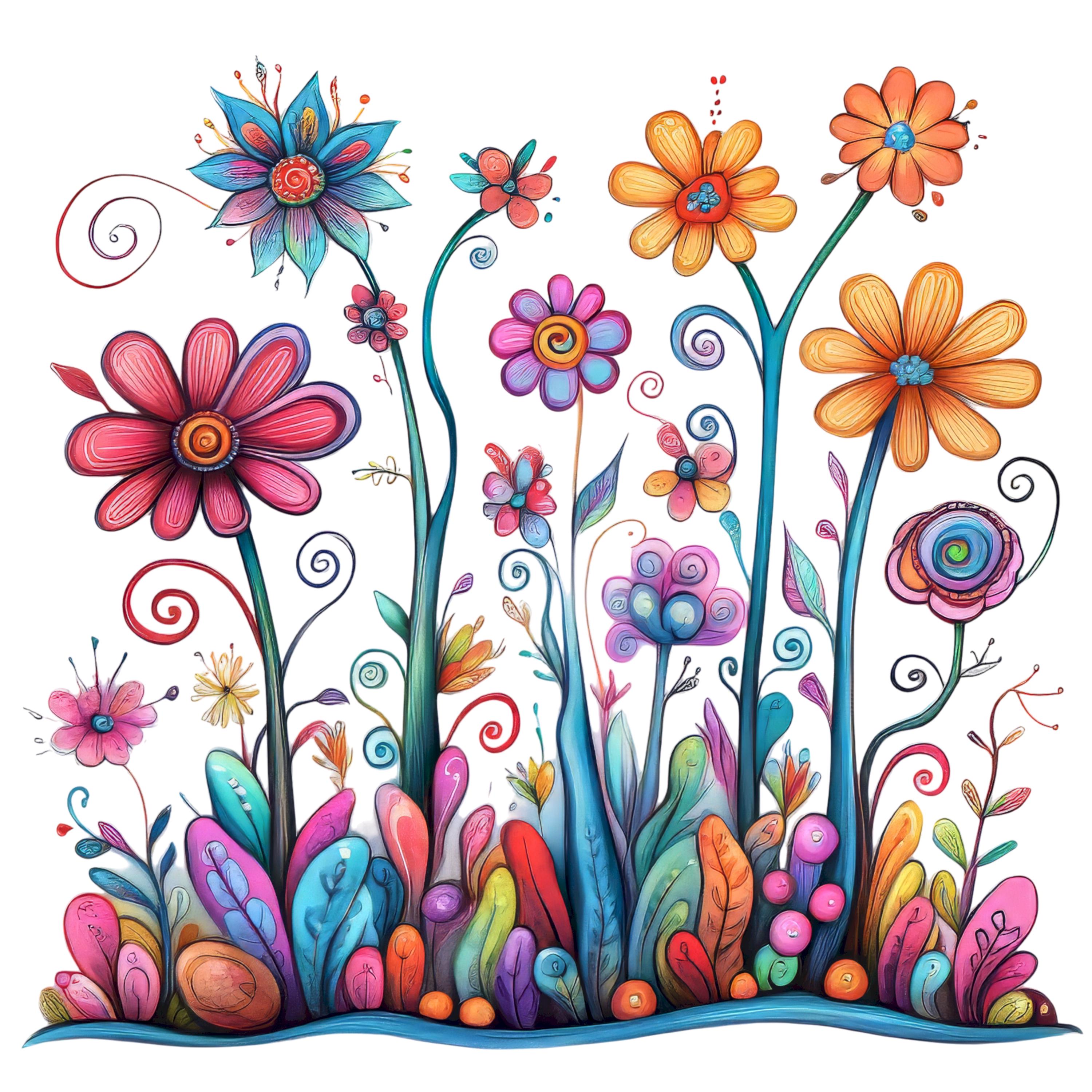 Quirky Weird Flowers Clipart Bundle: Funky PNG Images (commercial Use ...