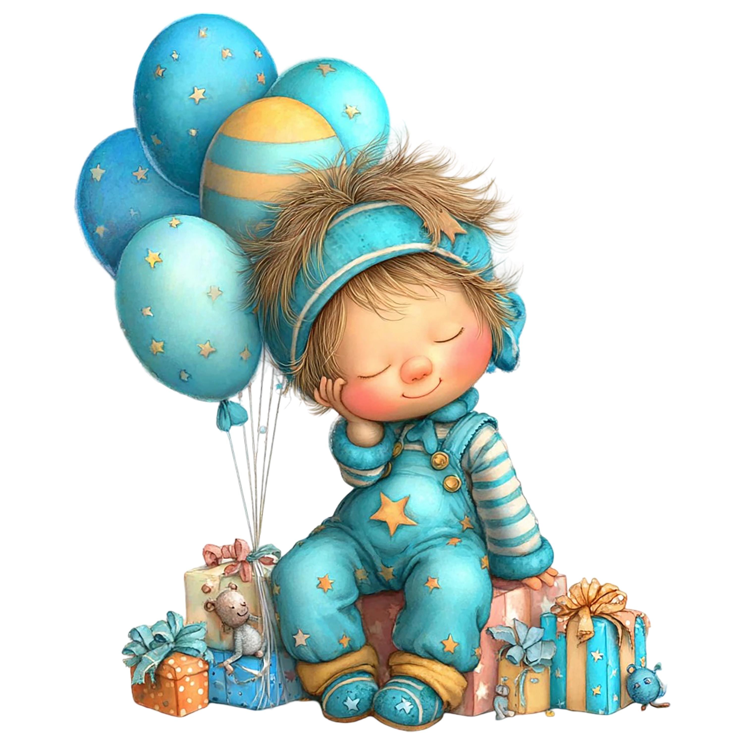 Whimsical Birthday Kids Clipart – Watercolor Party Children PNG Set ...