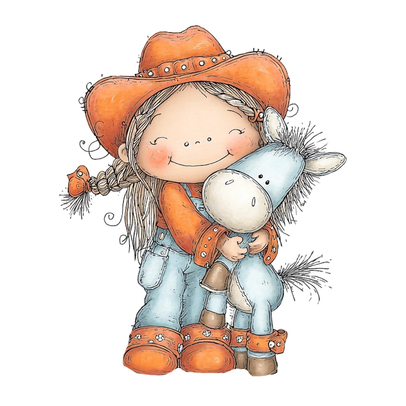 Whimsical Western Kids Clipart – Cute Cowboy & Cowgirl PNG Set (digital ...