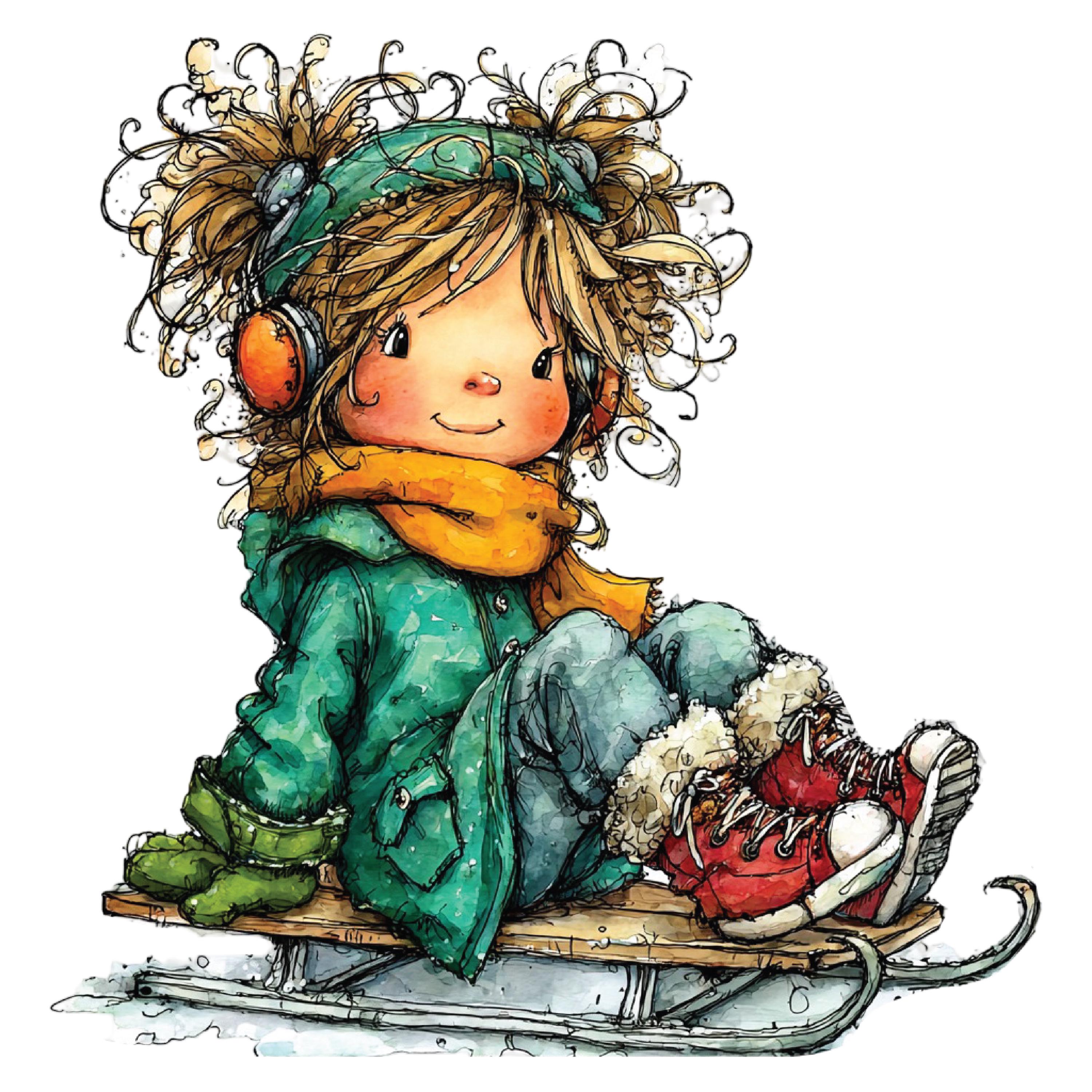 Winter Girl Clipart – Watercolor Cozy Seasonal Character PNG Set ...