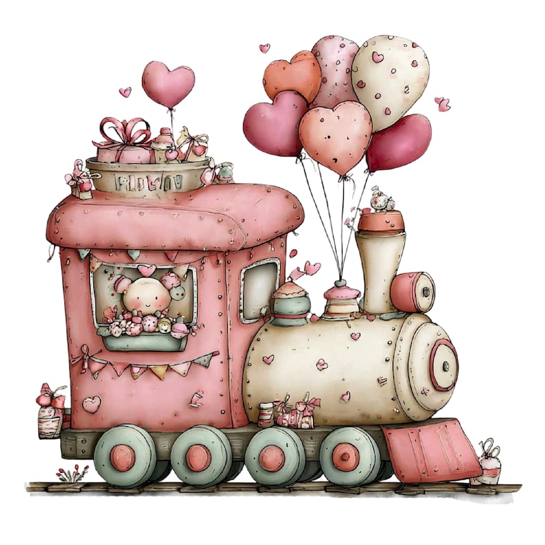 Whimsical Valentine Train Clipart Set: Romantic Journey Bundle 28 PNG ...