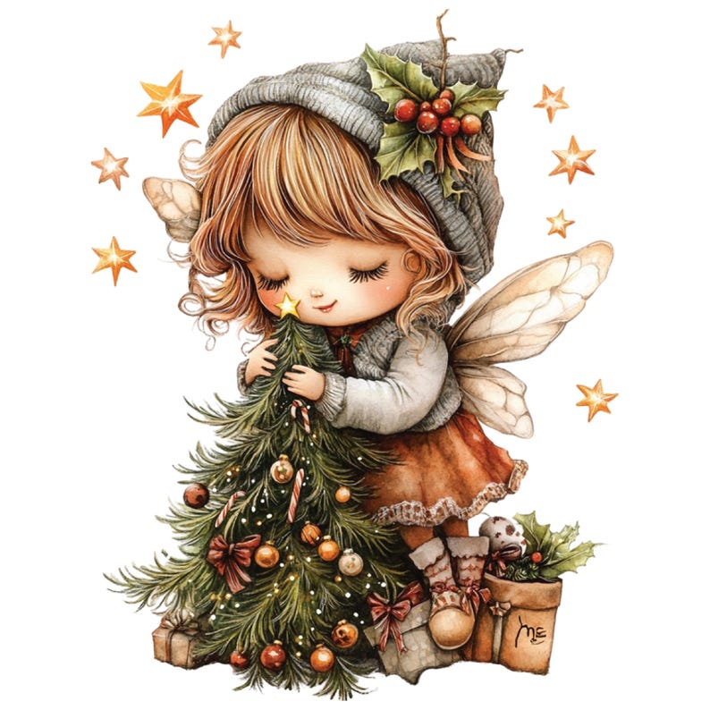 Christmas Whimsical Fairy Clipart : Cute Fairytale PNG Images (digital ...