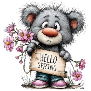 Spring Teddy Bear Illustration Set: Seasonal Animal Character Art 38 ...