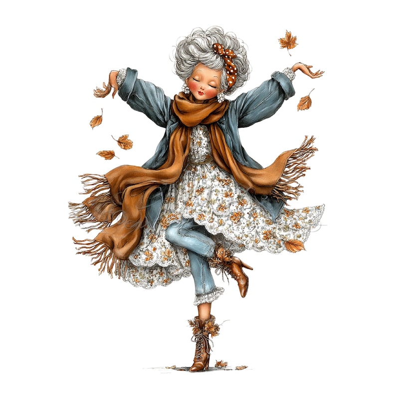 43 PNG JPG Whimsical Fall Autumn Old Lady Clipart Bundle – Cute ...