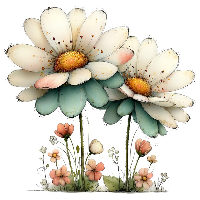 Spring Daisy Flower Clipart Set: Botanical Illustration Bundle 30 PNG ...
