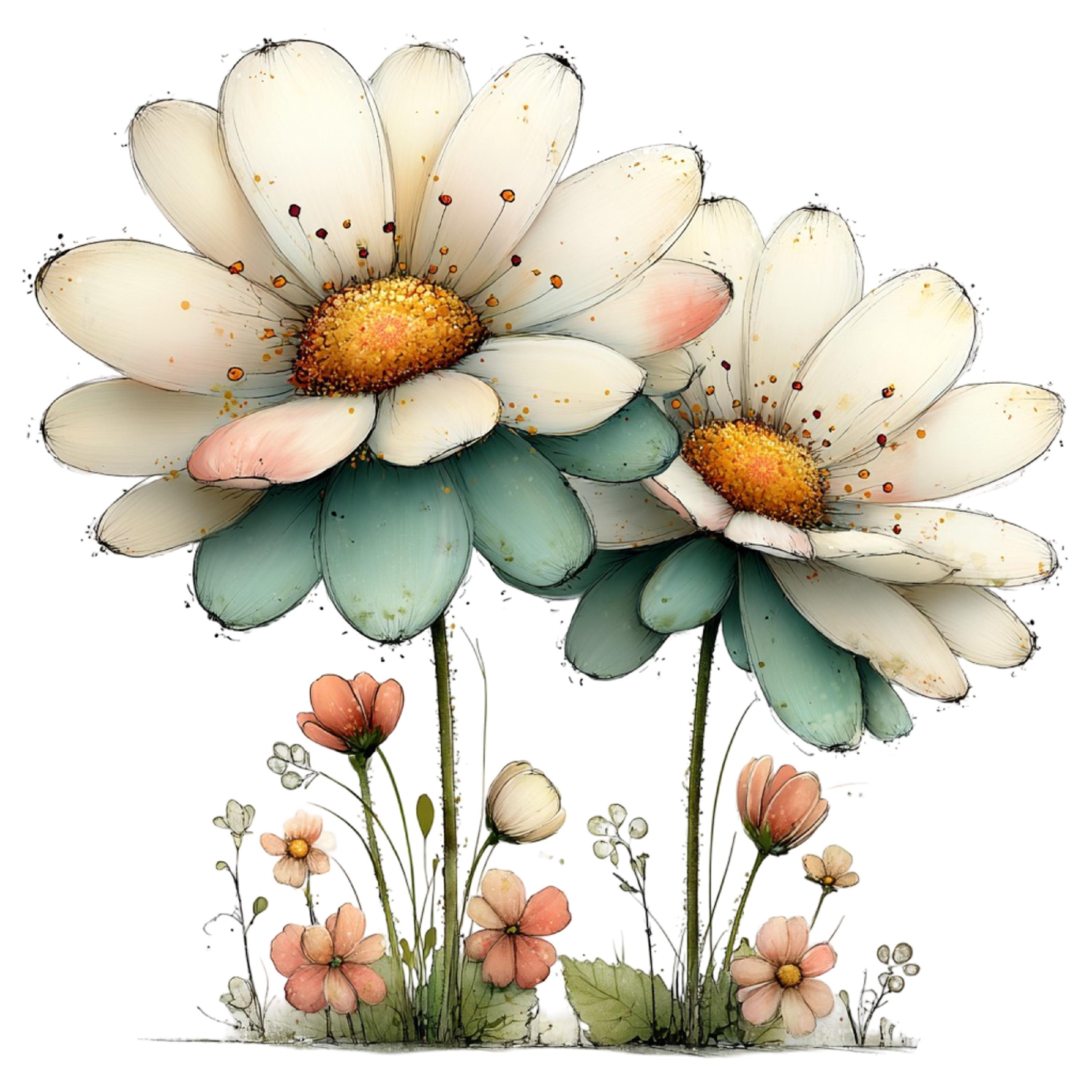 Spring Daisy Flower Clipart Set: Botanical Illustration Bundle 30 PNG ...