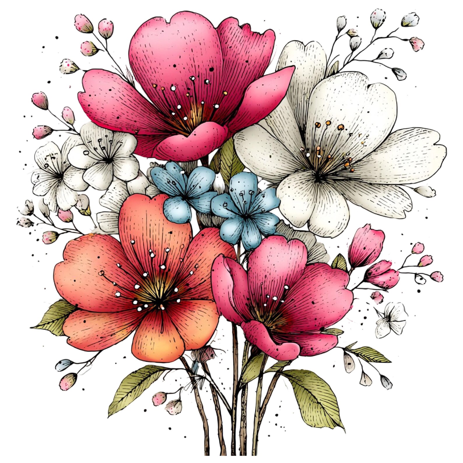 Spring Flowers Illustration PNG Set: Seasonal Floral Art 30 PNG - Etsy