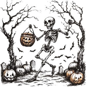 Funny Skeleton Halloween Clipart: PNG Art for Commercial Use (digital ...