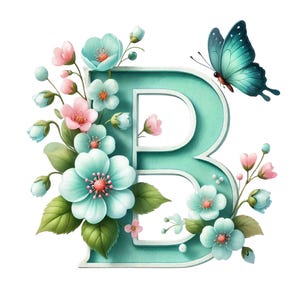 Watercolor Spring Alphabet Clipart – Floral Letter PNG Set (digital ...