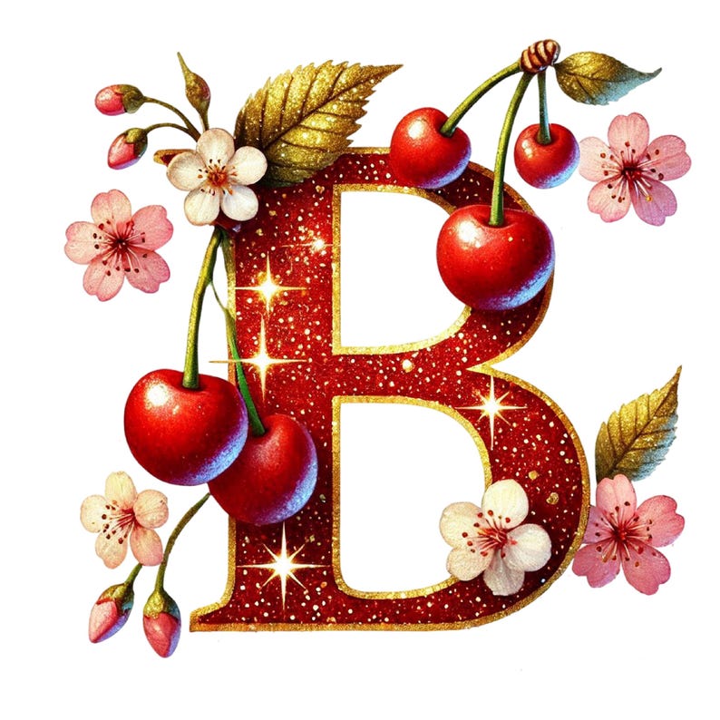 Spring Cherry Alphabet Clipart – Floral Fruit Letter PNG Set (digital ...