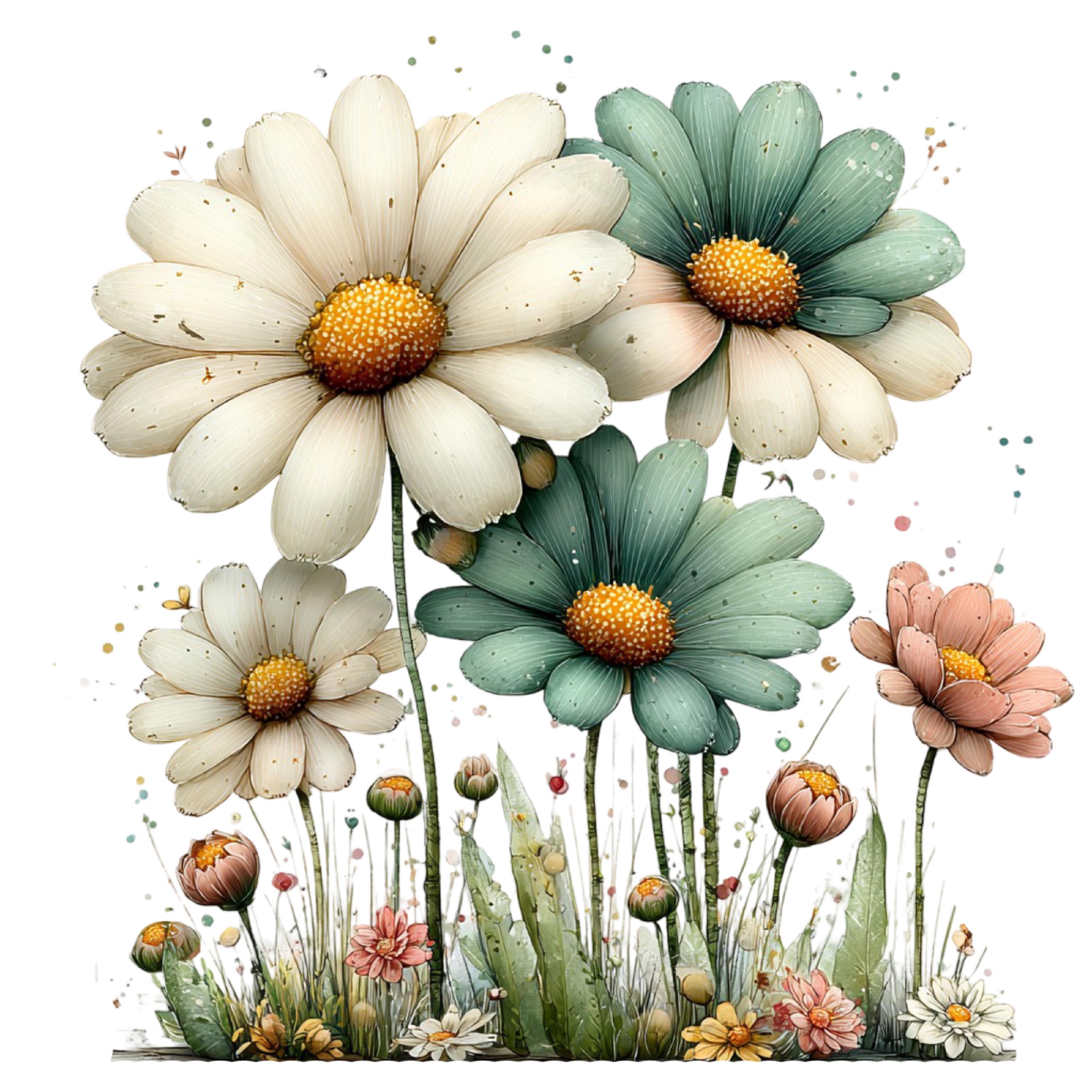 Spring Daisy Flower Clipart Set: Botanical Illustration Bundle 30 PNG ...