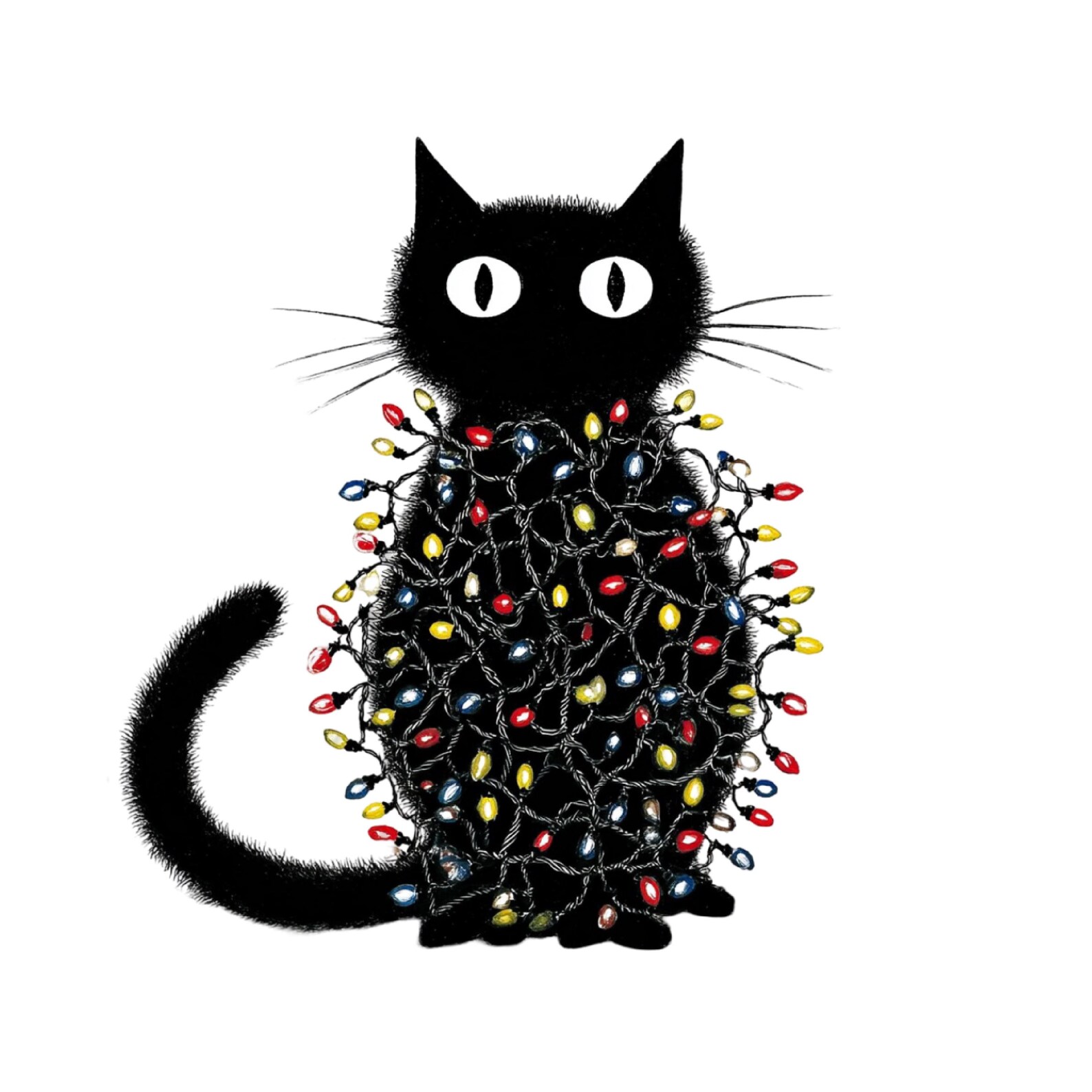 Quirky Christmas Black Cat Clipart: Festive Holiday PNG Images (digital ...