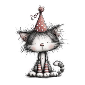 Whimsical Birthday Cat Clipart – Cute Party PNG Set (instant Download ...