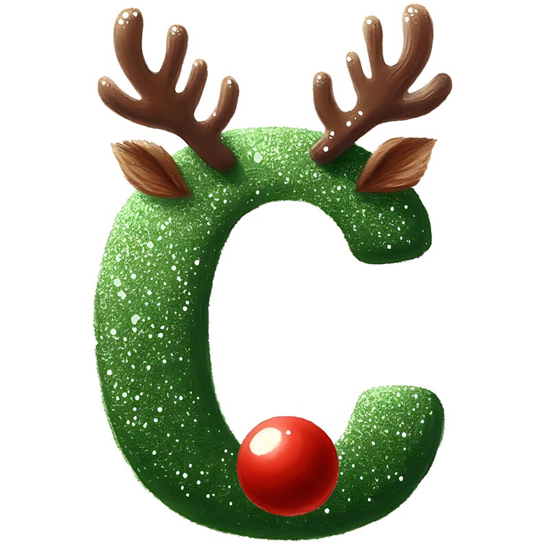 Green Xmas Alphabet With Antlers Clipart: Festive Holiday Letters PNG ...