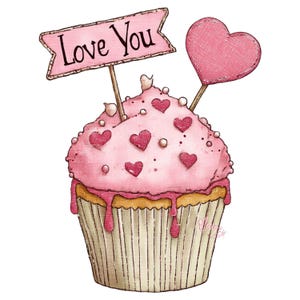 Valentine Cupcake Clipart Set: Romantic Dessert Illustration Bundle 29 ...