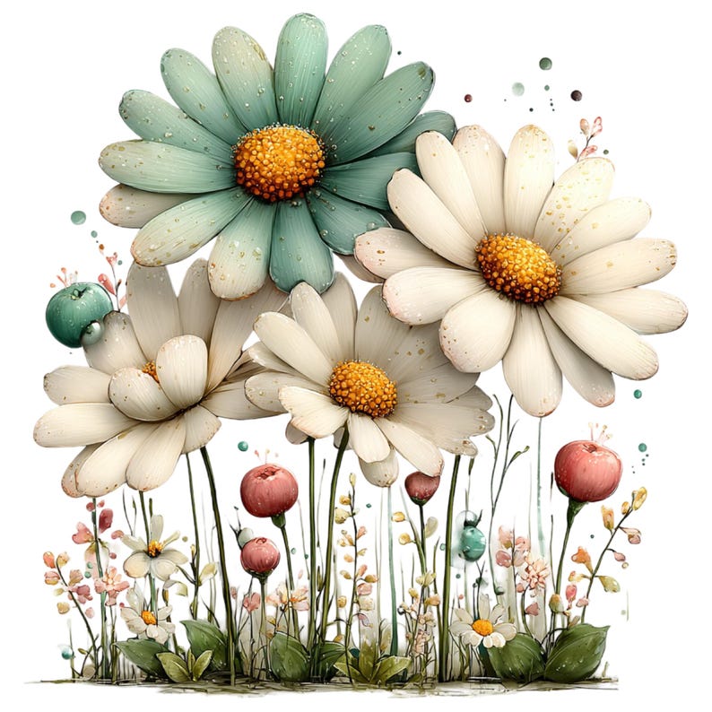 Spring Daisy Flower Clipart Set: Botanical Illustration Bundle 30 PNG ...