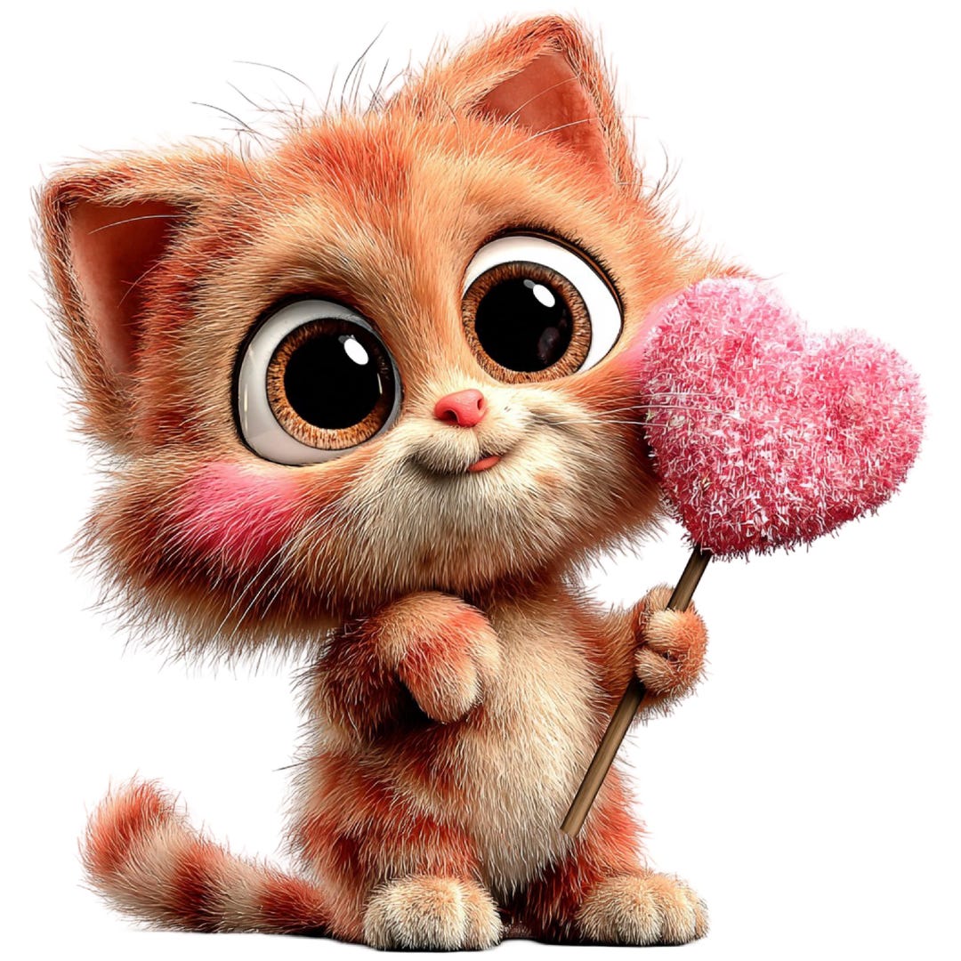 Kissy Kitty Valentine Illustration Set: Love-themed Animal Character ...