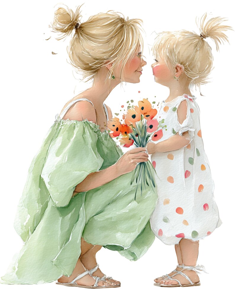 23 PNG Mother and Daughter Clipart Bundle, Cute Mother's Day Clipart ...