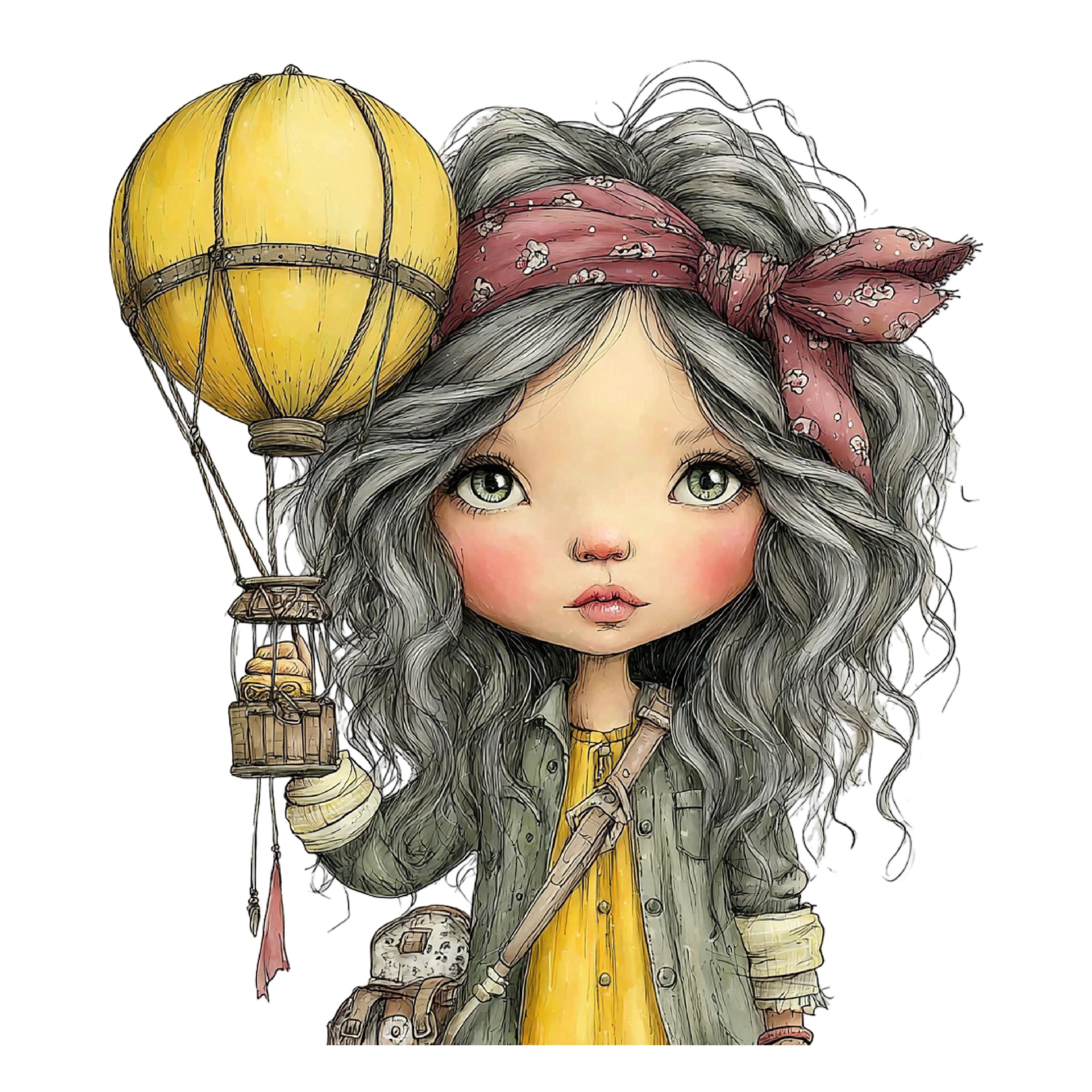 Quirky Little Girl Clipart – Watercolor Whimsical Character PNG Set ...