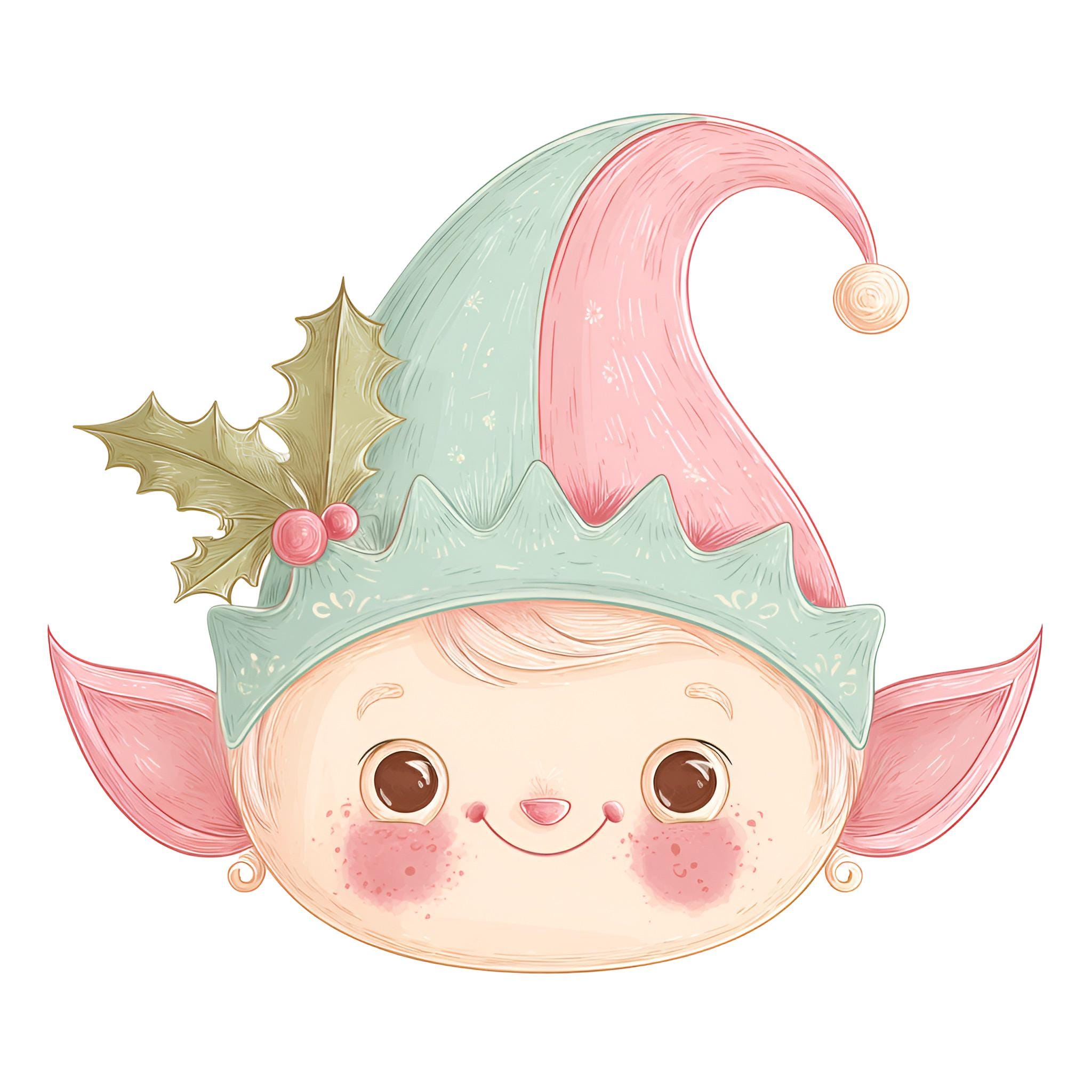 Cute Christmas Heads Clipart: Holiday Kawaii PNG Images (digital ...