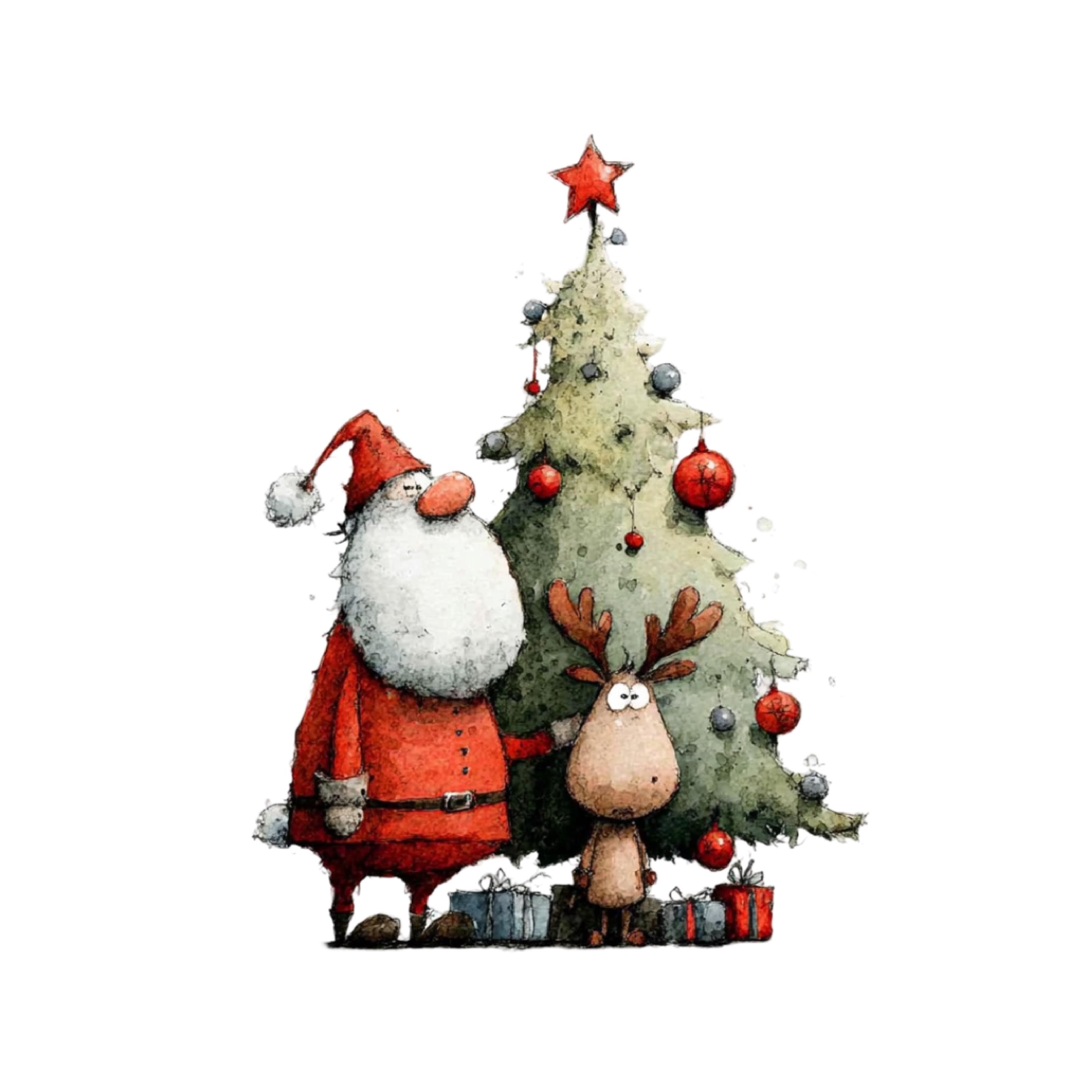 Quirky Santa & Reindeer Clipart: Funny Christmas PNG Images (digital ...
