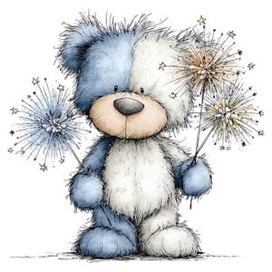 Happy New Year Teddy Bear Set: Festive Whimsical Art Bundle 40 PNG - Etsy