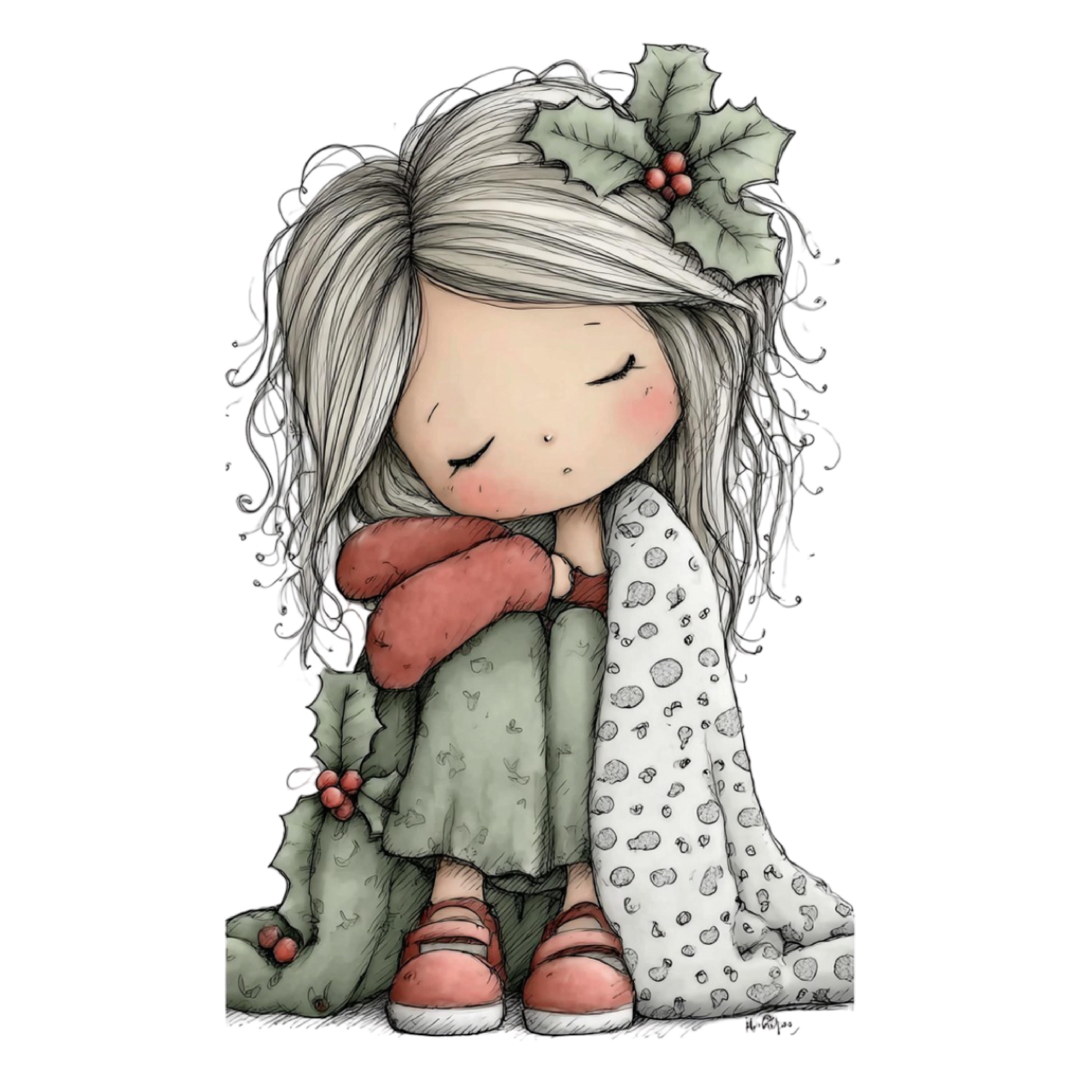 Cute Holly Girl Clipart: Christmas Watercolor PNG Images (digital ...