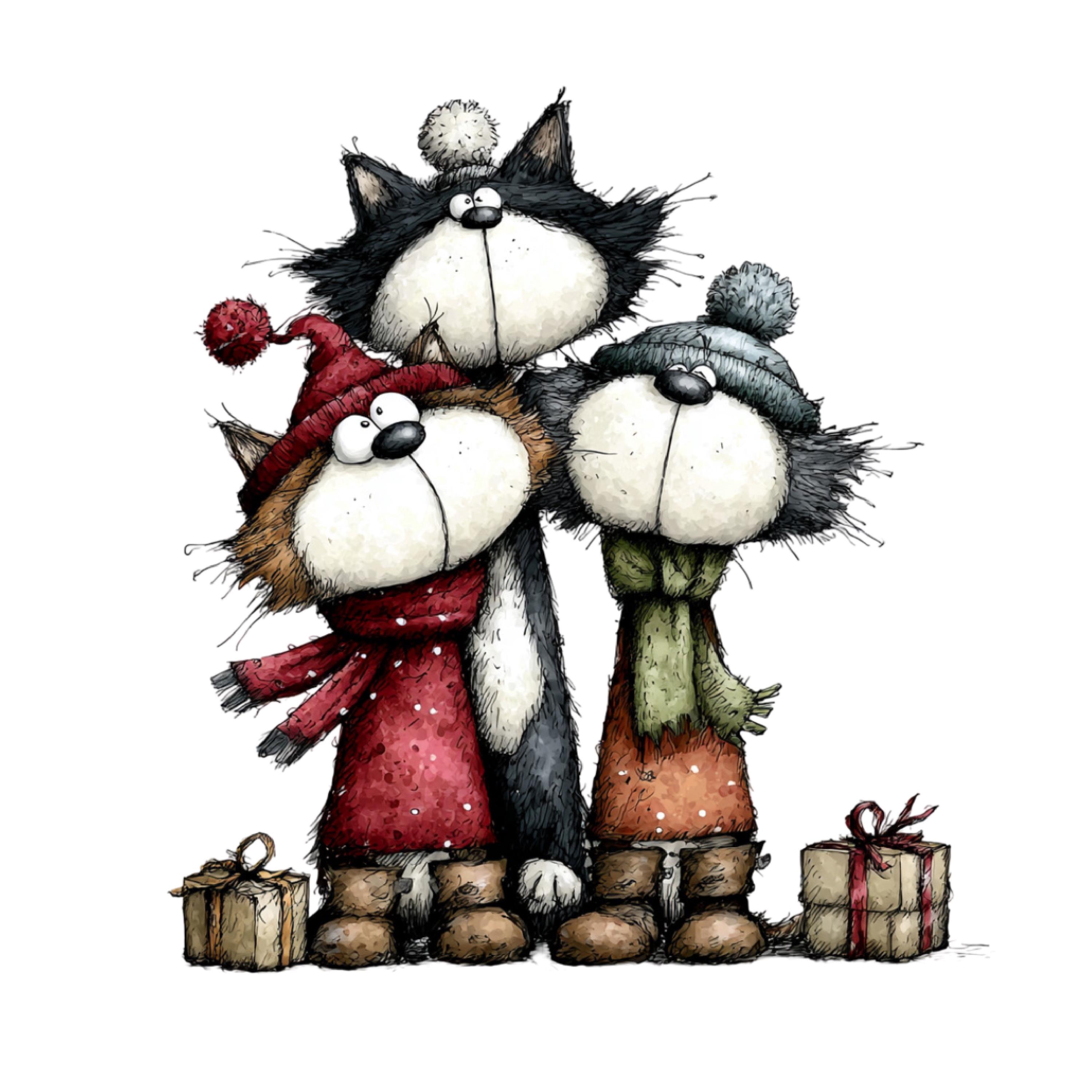 Watercolor Christmas Cats Clipart – Cute Holiday Pet PNG Bundle ...