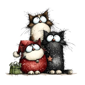 Watercolor Christmas Cats Clipart – Cute Holiday Pet PNG Bundle ...