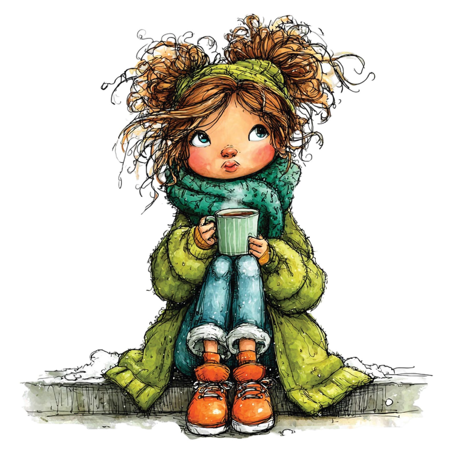 Winter Girl Clipart – Watercolor Cozy Seasonal Character PNG Set ...
