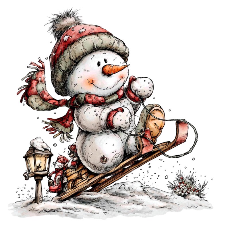 Christmas Whimsical Snowman Clipart – Festive Winter PNG Set (instant ...