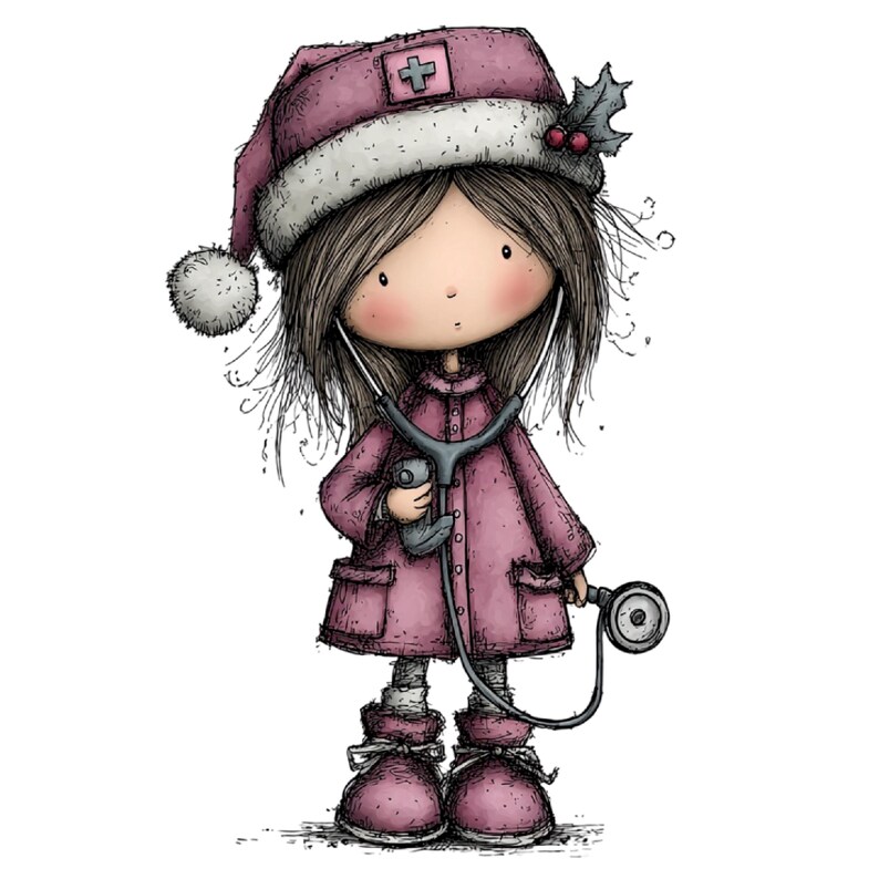Whimsical Christmas Nurse Girls Clipart – Cute Holiday Medical PNG ...