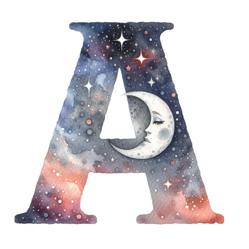 Celestial Alphabet Clipart: Moon and Star Letter PNG Images (digital ...
