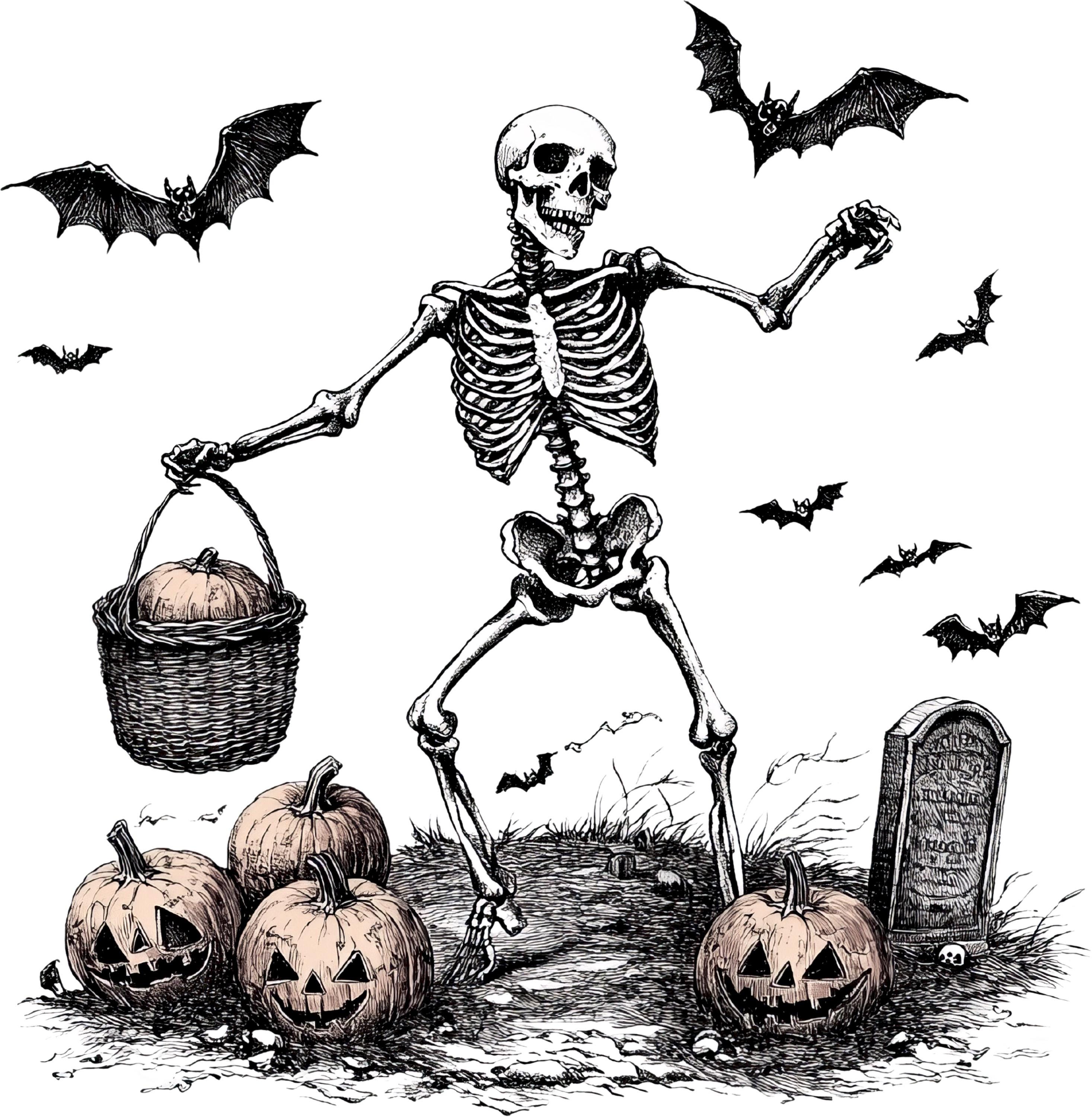Funny Skeleton Halloween Clipart: PNG Art for Commercial Use (digital ...