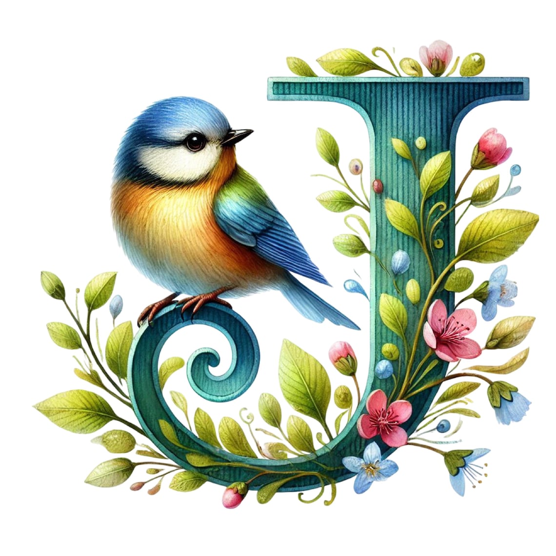 Watercolor Spring Birds Alphabet Clipart – Floral Letter PNG Set ...