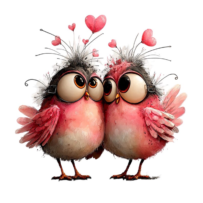 Quirky Valentine Birds Clipart – Watercolor Romantic Love Animal PNG ...