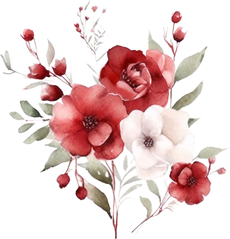 10 PNG Watercolor Red Flowers Clipart,digital Clipart,png Clipart ...