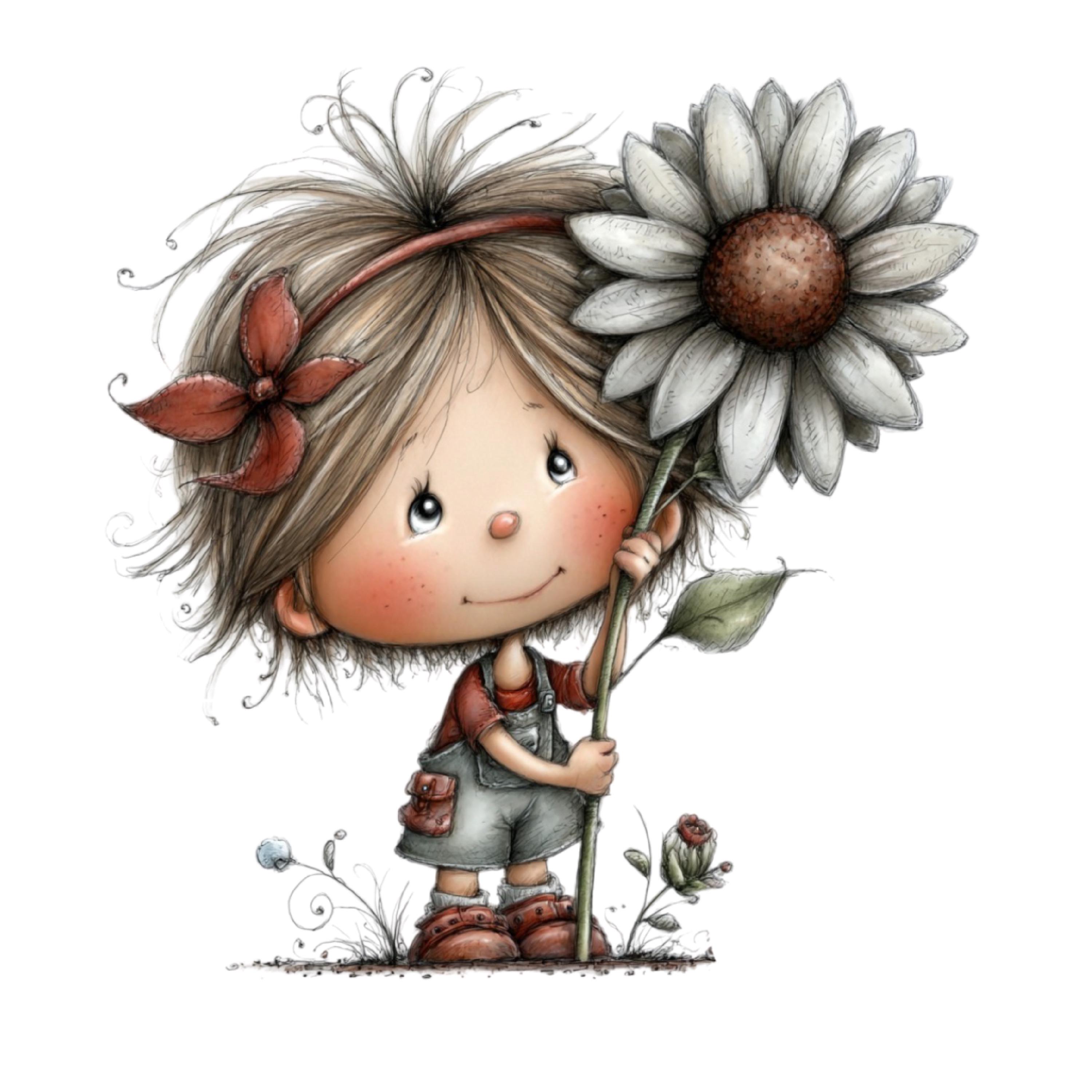Flowers and Girls Clipart: Whimsical Watercolor PNG Bundle (digital ...