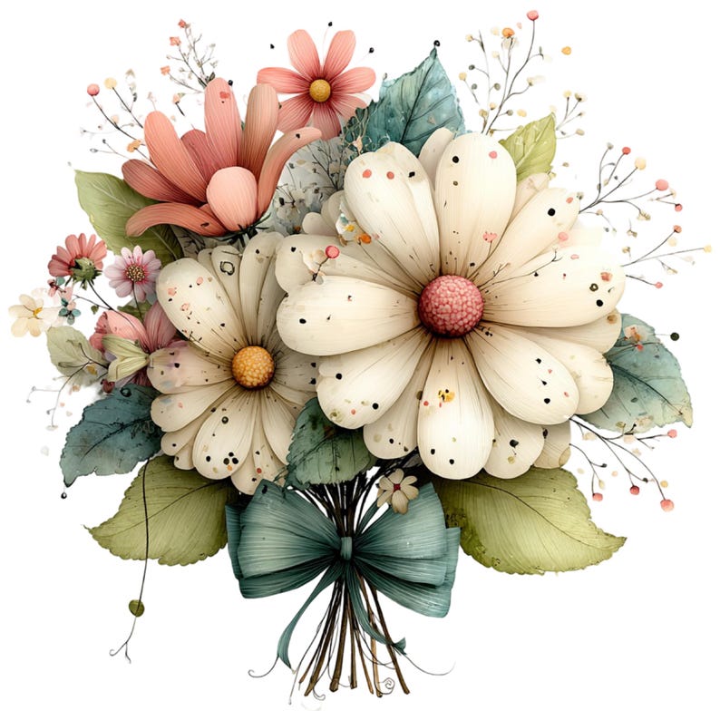 Spring Daisy Flower Clipart Set: Botanical Illustration Bundle 30 PNG ...